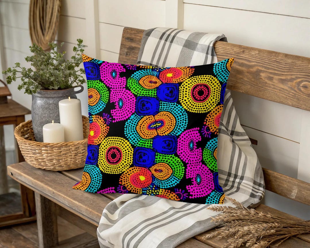 Elegant Square Polyester Canvas Pillowcase, Festive Kente Cloth ...