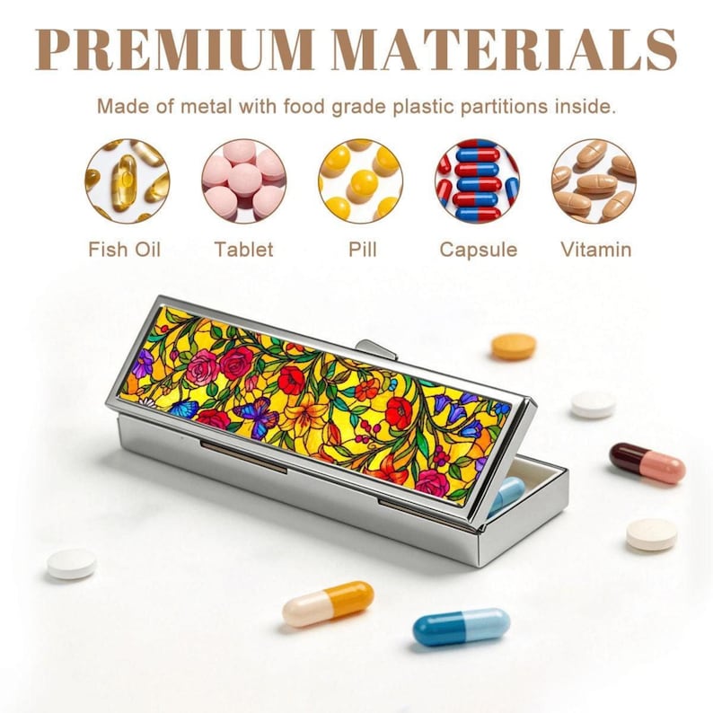 Chic and Elegant 7 Day Pill Box Organizer, Stained Glass Floral Pill ...