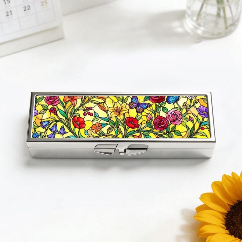 Elegant 7 Day Pill Box Organizer, Faux Stained-glass Inspired Design ...