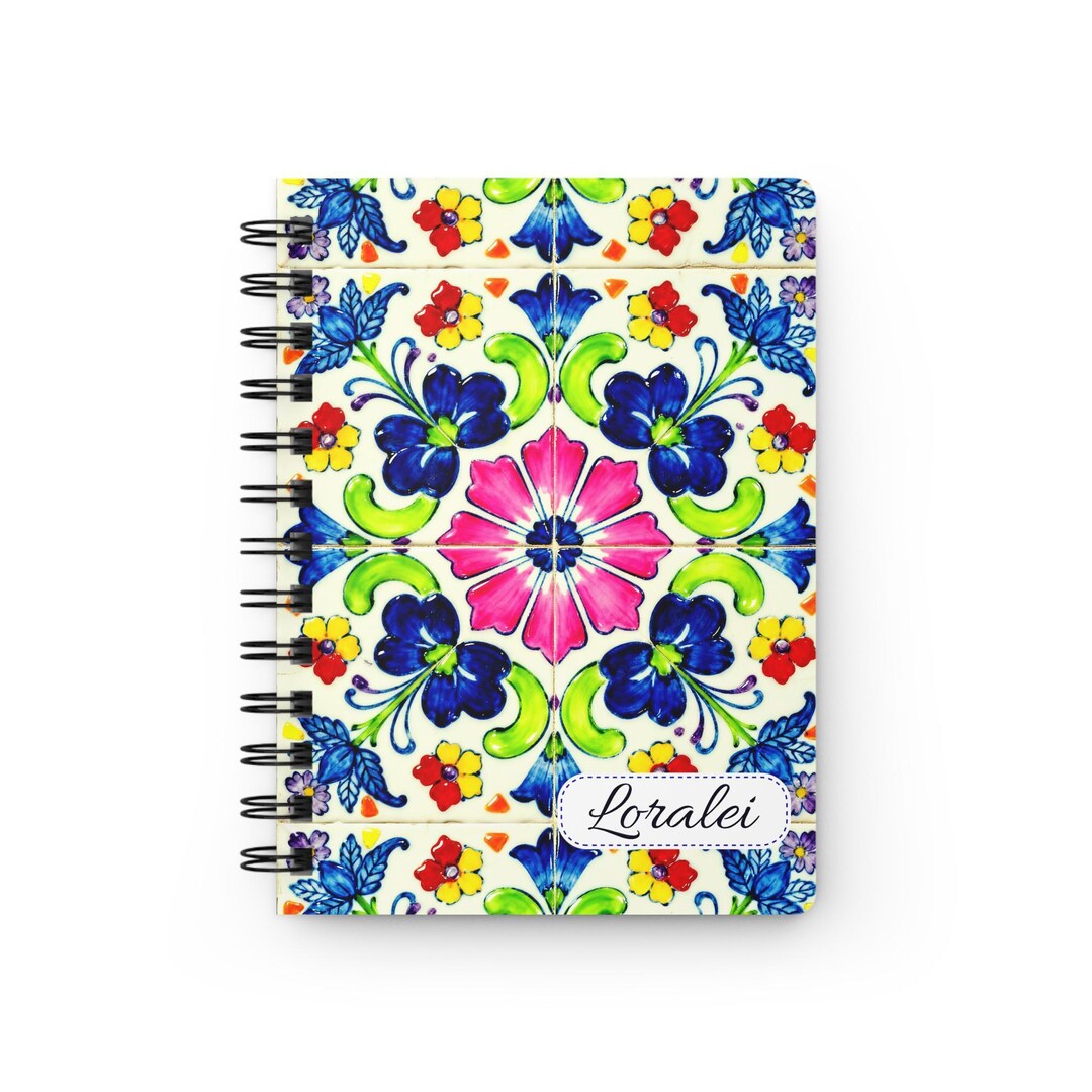 Personalized Elegant Floral Tile Spiral Notebook Journal, Custom Unique ...