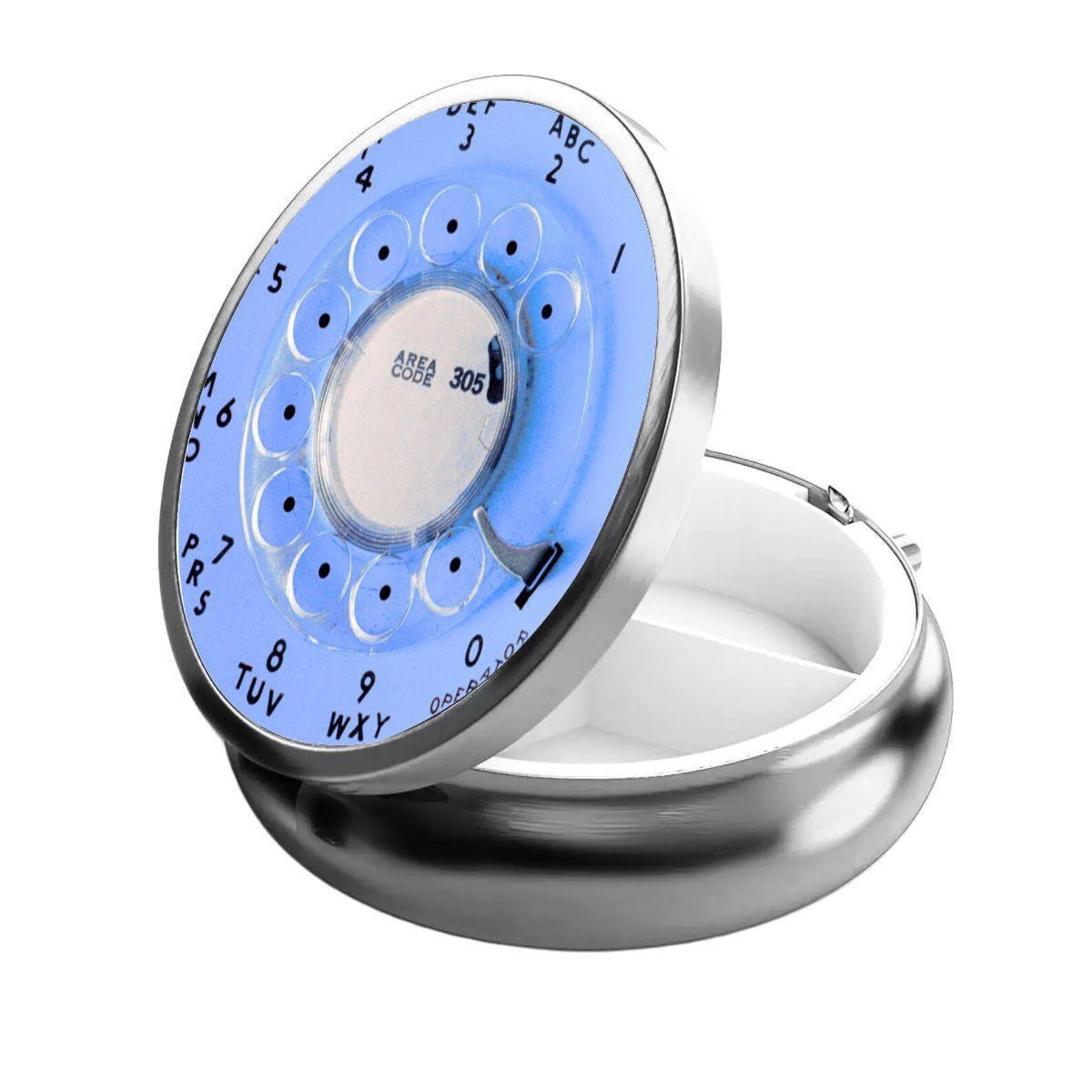 Chic Round Small Pill Box Organizer, Funny Faux Rotary Phone Dial ...