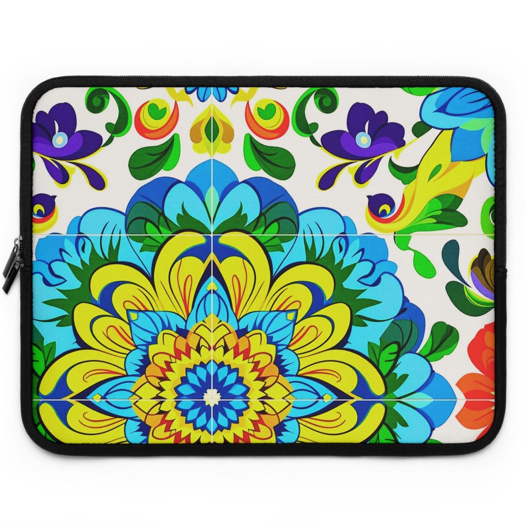 Colorful Vibrant Floral Design Laptop Sleeve, Dual Zipper Enclosures ...