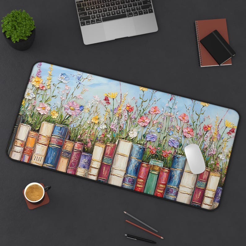 Colorful Floral Desk Mat, Elegant Book Theme Desk Pad, Unique Office ...