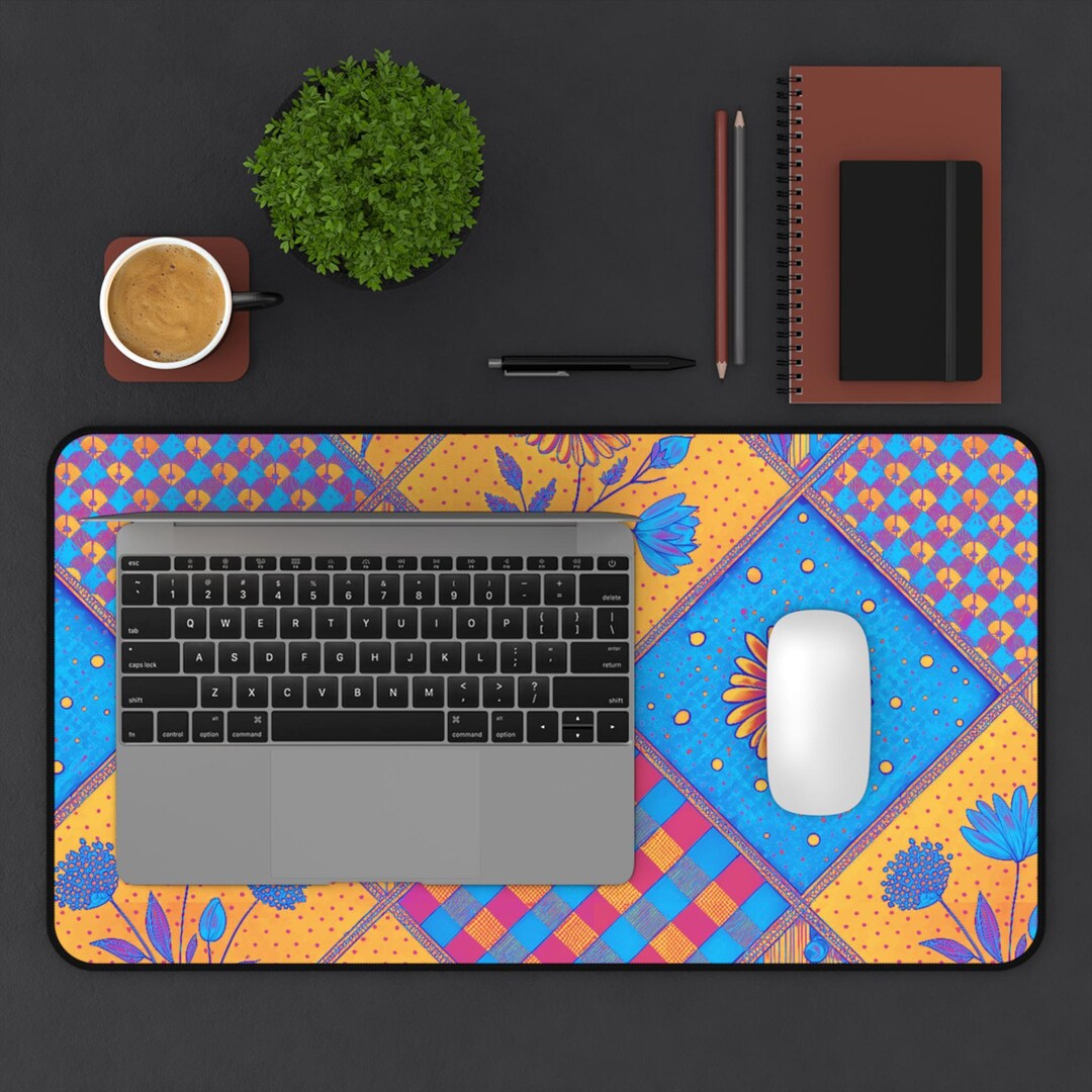 Elegant Patchwork Quilt Design Desk Mat, Vibrant and Unique Office ...