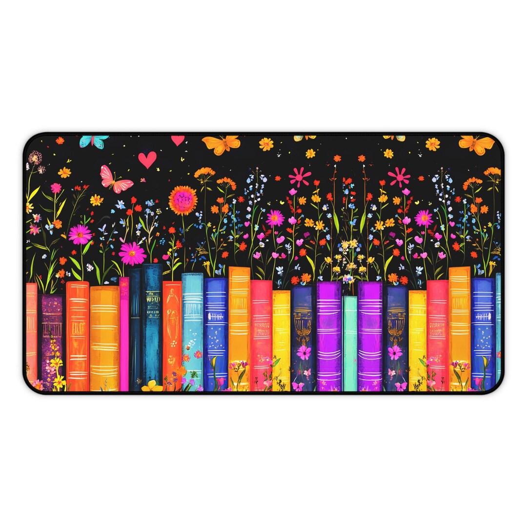 Colorful Bookshelf Floral Desk Mat, Elegant and Unique Desk Mat ...