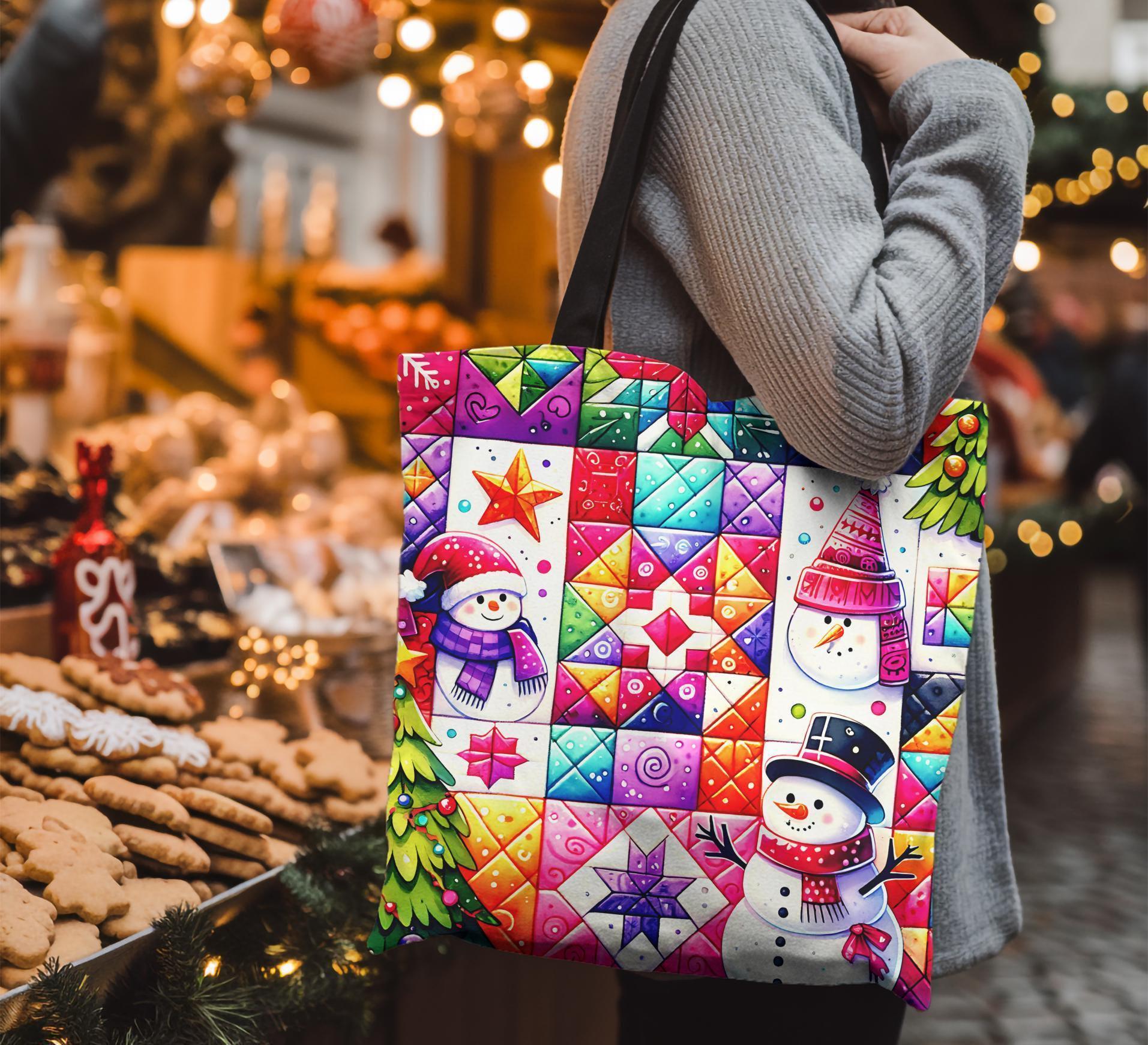Festive Christmas Patchwork Quilt Inspired Design, AOP Tote Bag ...