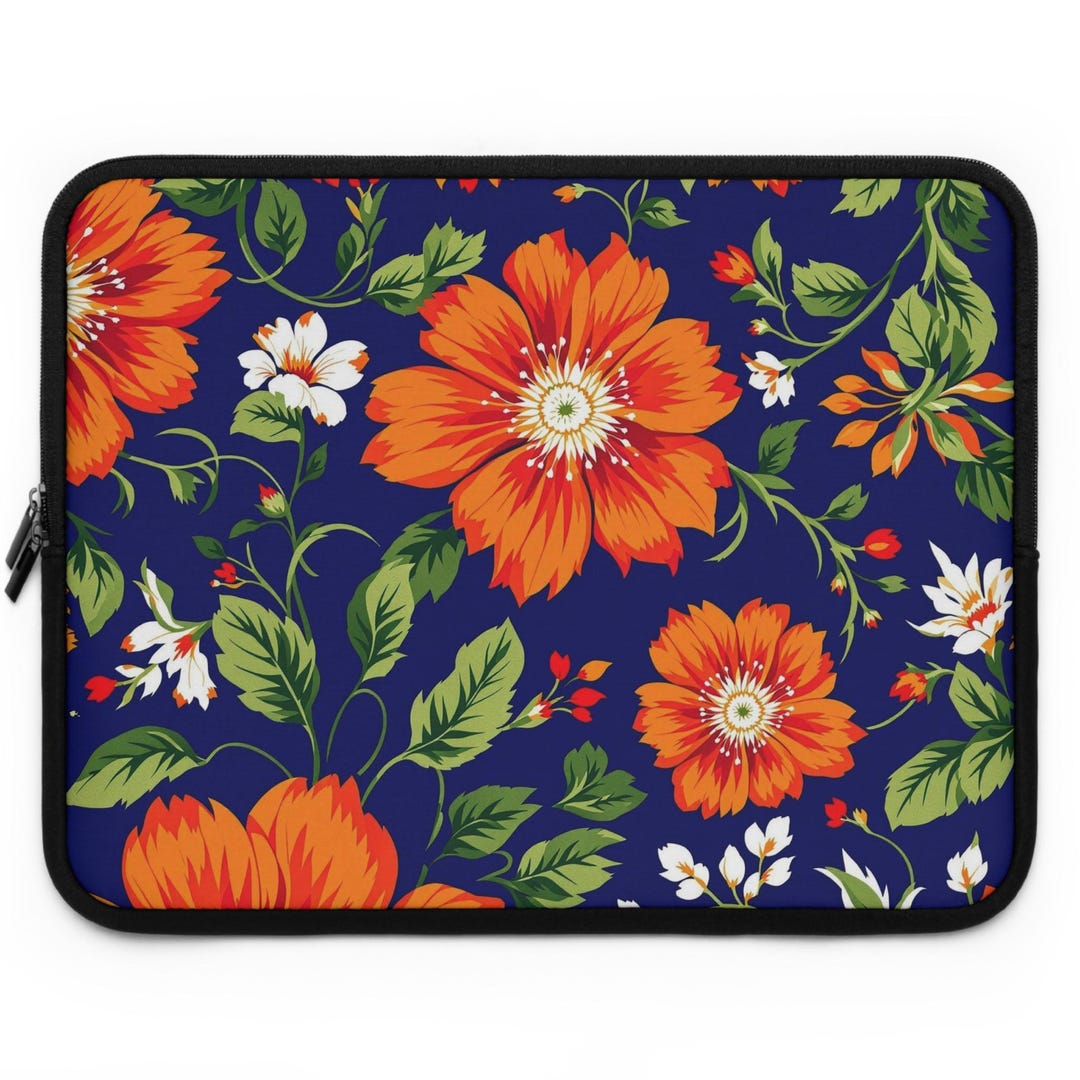 Vibrant Floral Design Laptop Sleeve, Dual Zipper Enclosures Laptop Case ...