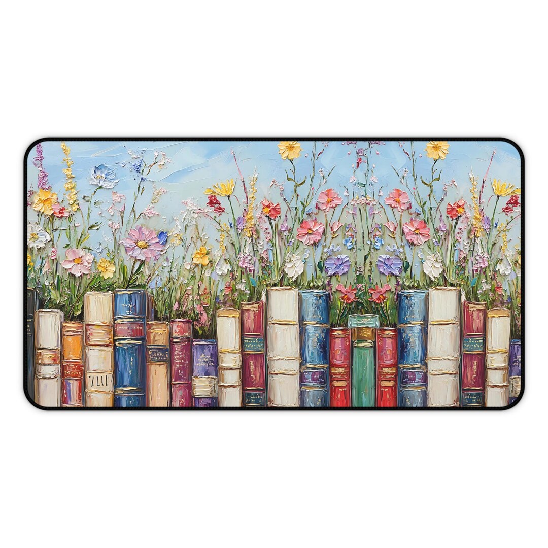 Colorful Floral Desk Mat, Elegant Book Theme Desk Pad, Unique Office ...