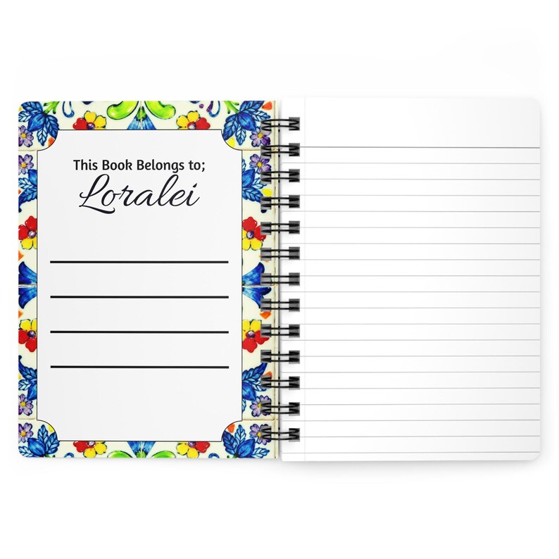 Personalized Elegant Floral Tile Spiral Notebook Journal, Custom Unique ...