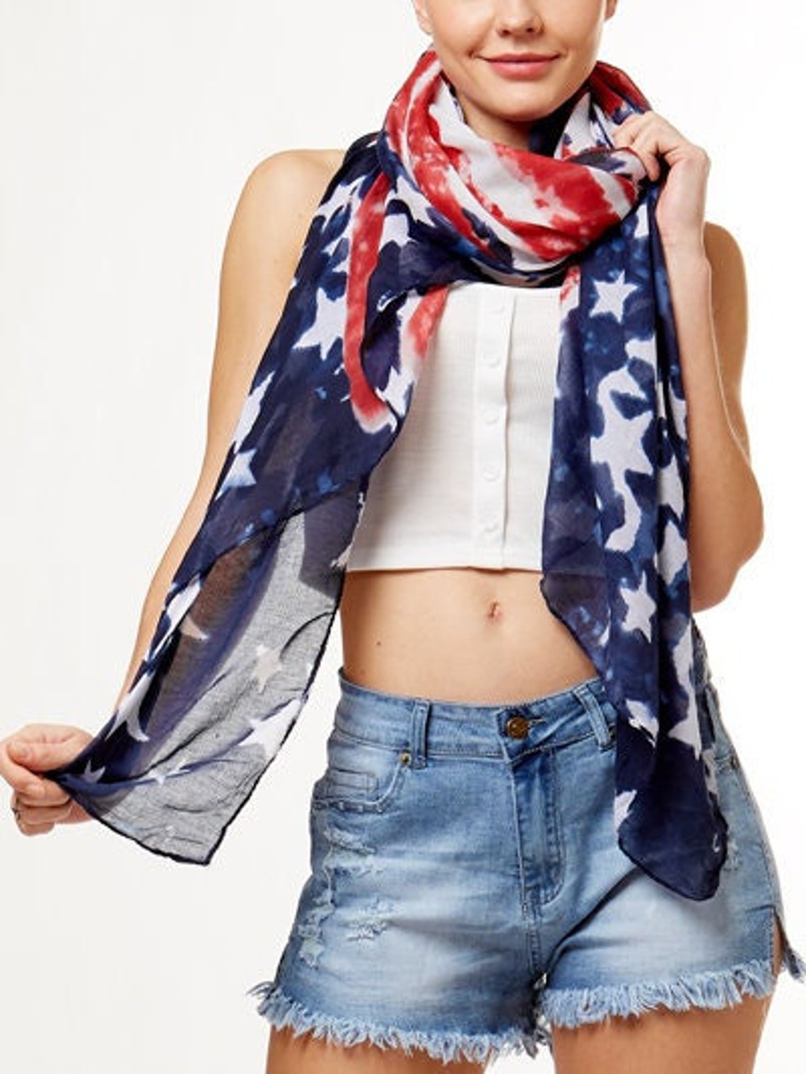American Flag Scarf American Scarf Cotton Star Scarf Patriotic - Etsy