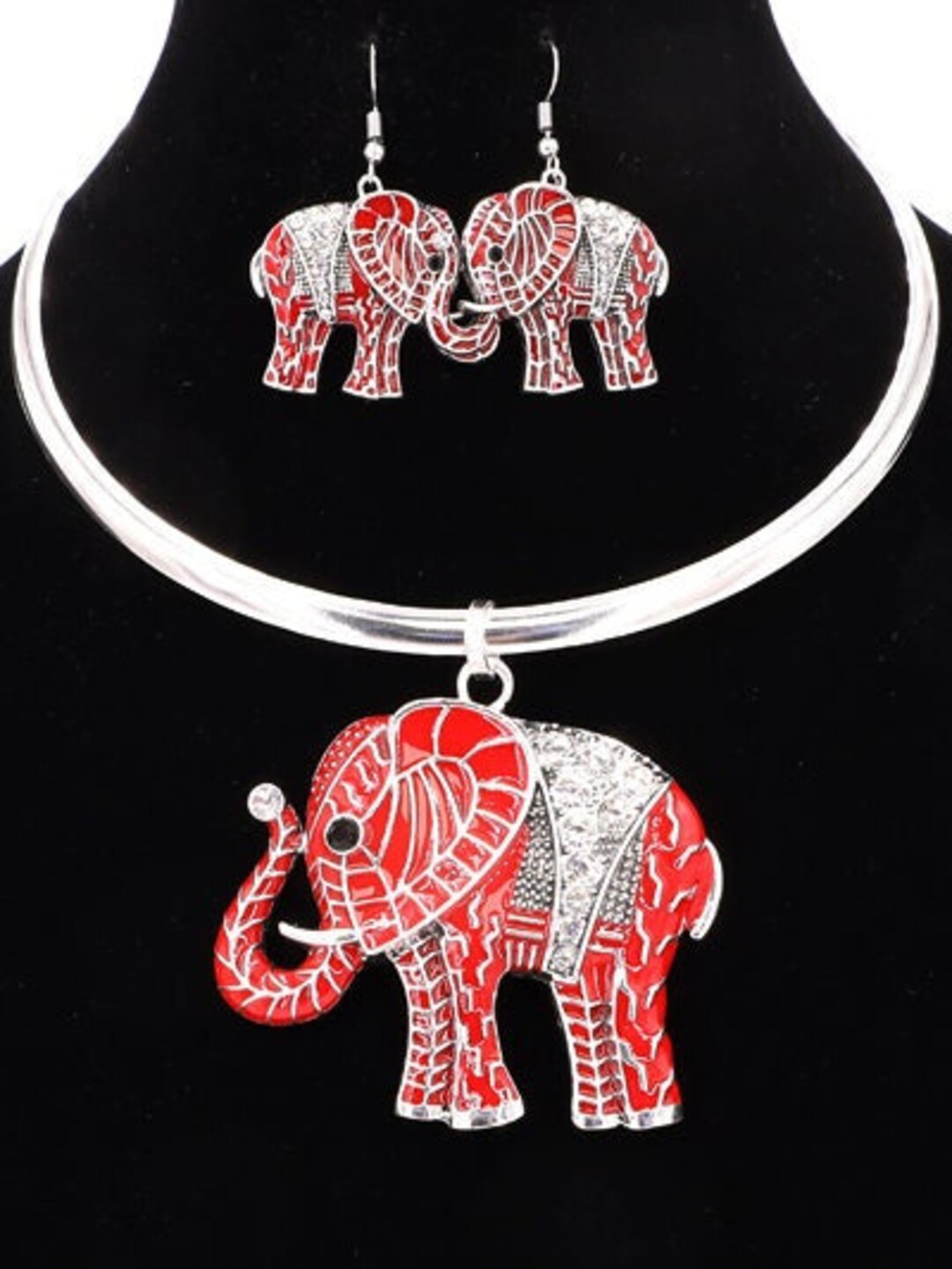Elephant Red Trunk Elephant Necklace Set, Mothers Day Gift, Ethic ...