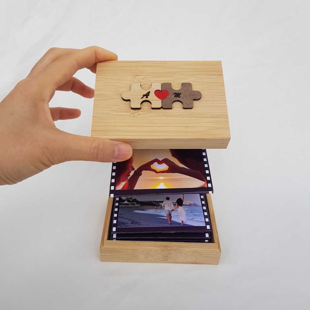 Personalized Couple Puzzle Pull Out Photo Album Box, Wooden Photo Film ...