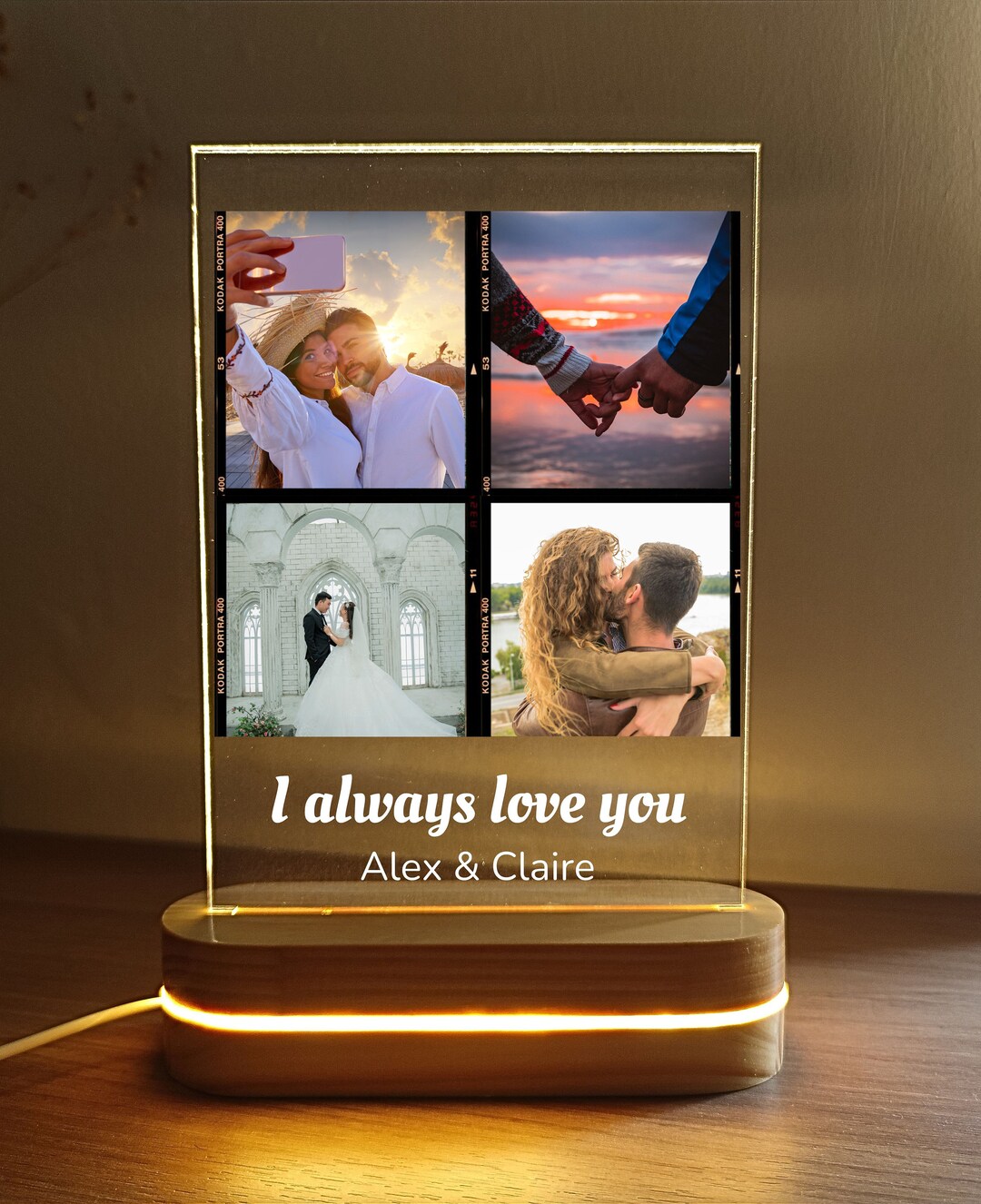 Custom 4 Photo Collages Night Light, Couple Gift, Gift for Him, Photo ...