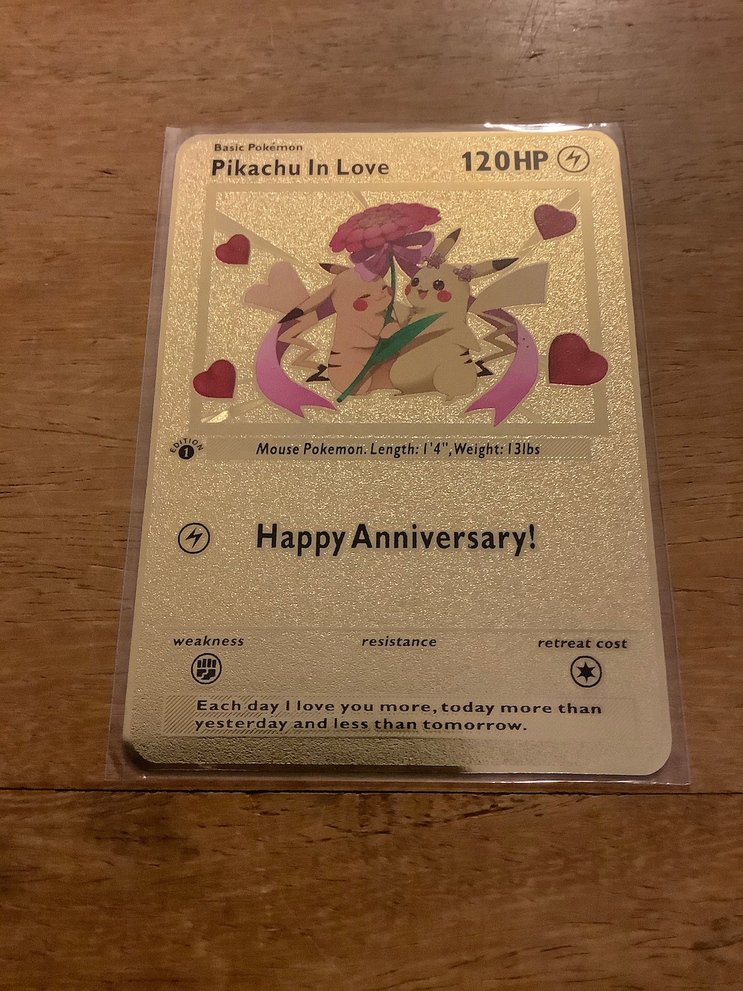 Pokemon Solid Metal Gold Card Pikachu in Love Custom - Etsy