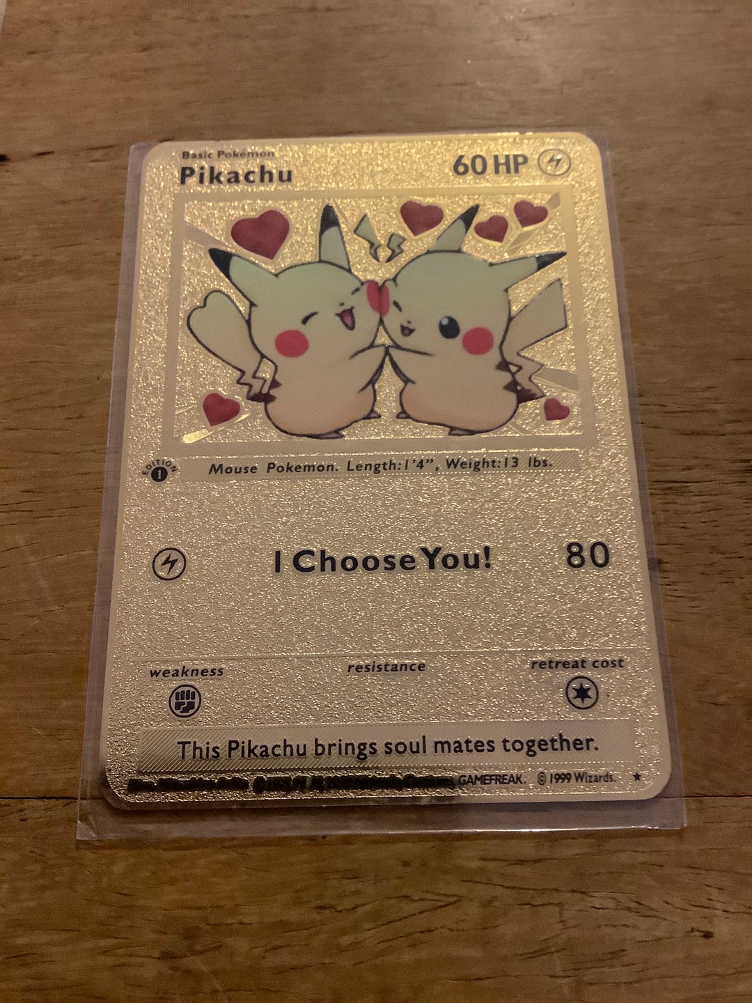 Pokemon Solid Metal Gold Card Pikachu in Love Custom - Etsy