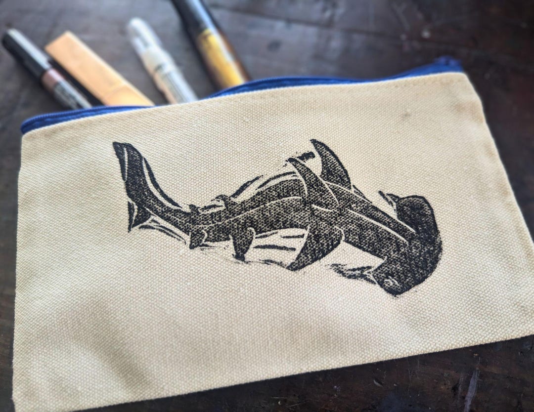 Mystic Hammerhead Shark Pencil Case Coin Purse - Hand-printed Canvas ...