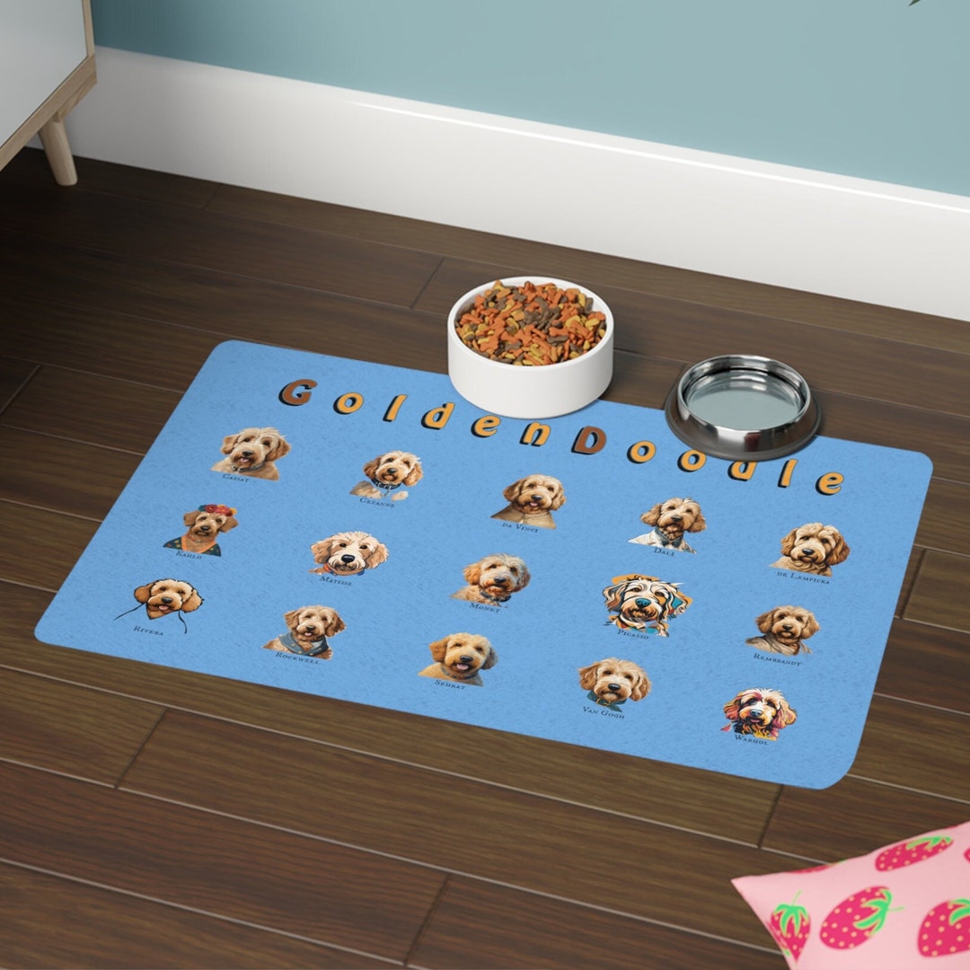 Goldendoodle Famous Artist Series Pet Food Mat in Blue (12x18) With 15 ...