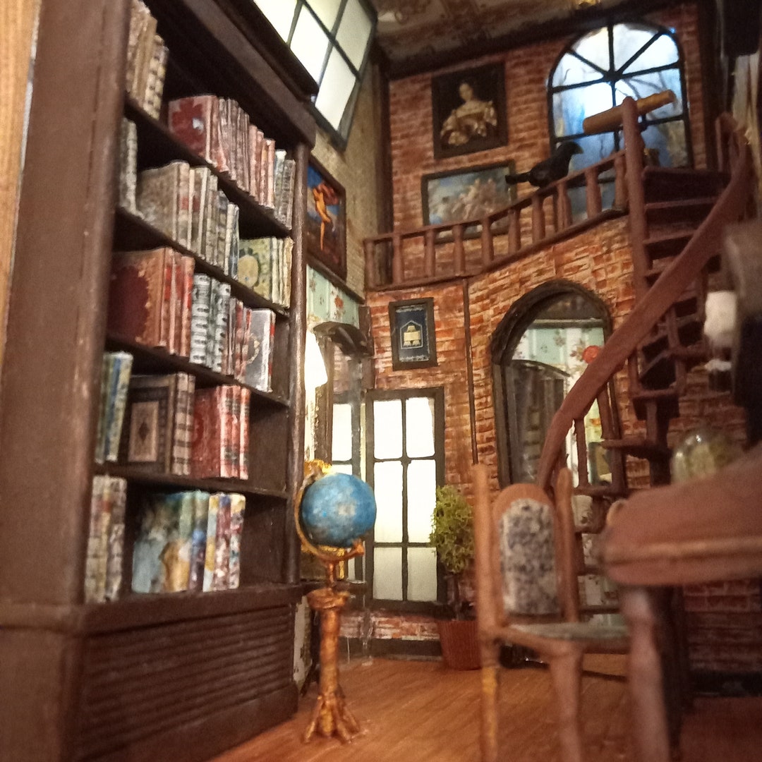 Library Book Nook With Lights. Booknook, Handmade, Shelf Insert - Etsy