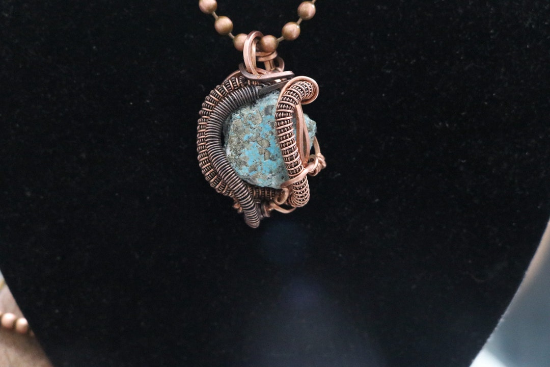 Raw Turquoise With Pyrite Pendant Copper Necklace No Stabilized ...