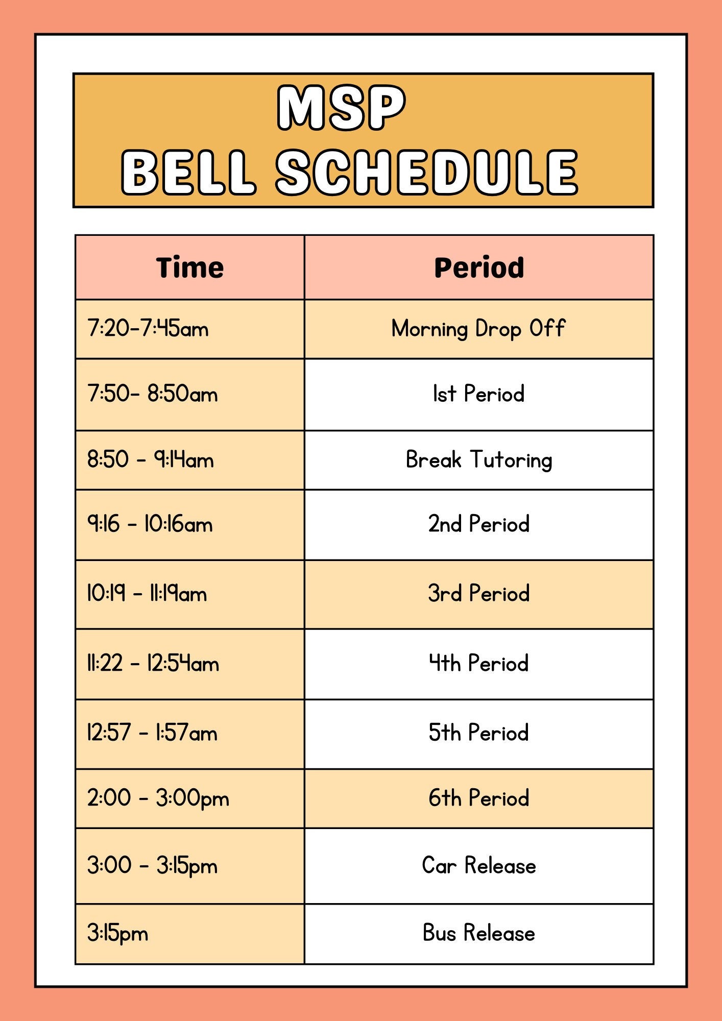 Editable Bell Schedule Template, Instant Digital Download, Bell ...