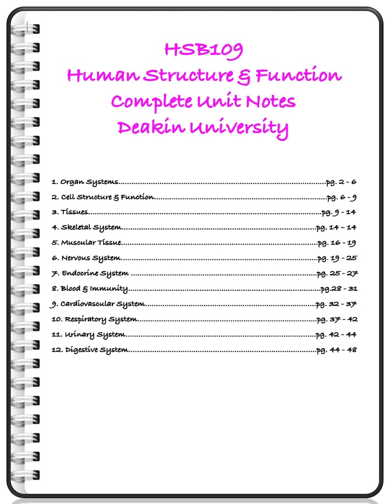 HBS109 Human Structure & Function - Complete Unit Notes - Deakin ...