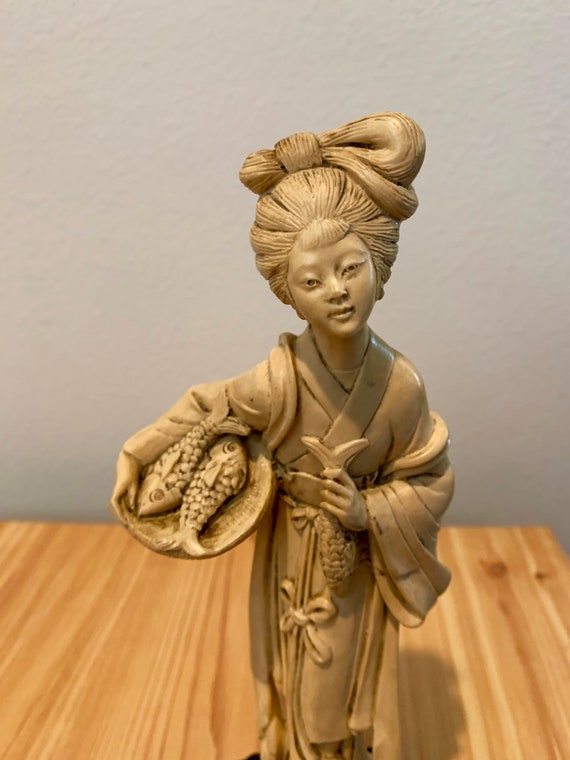 Vintage Santini Resin Ivory Color Chinese Woman With Fish - Etsy