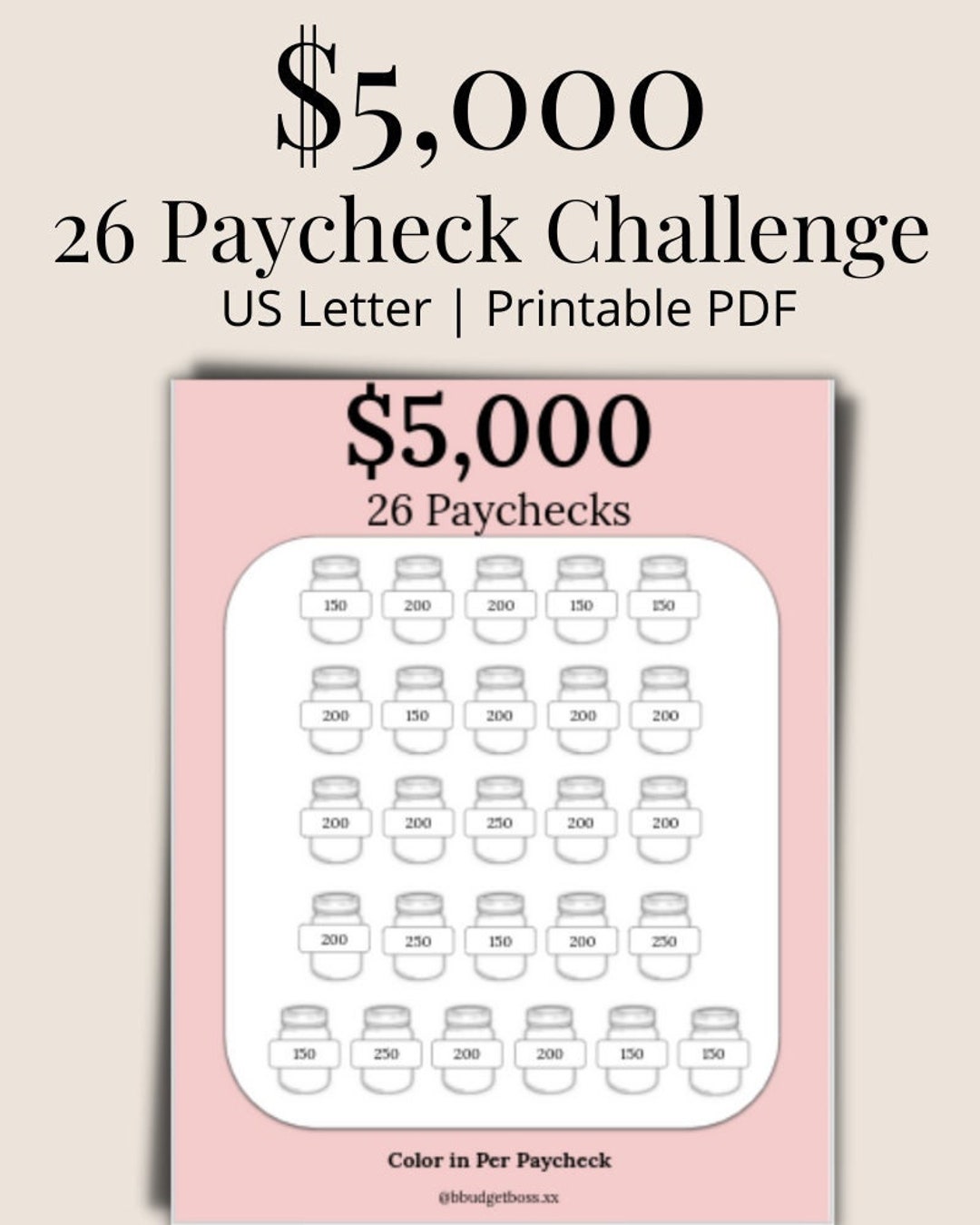 26 Paychecks Saving Challenge, Downloadable and Printable, Saving Money ...