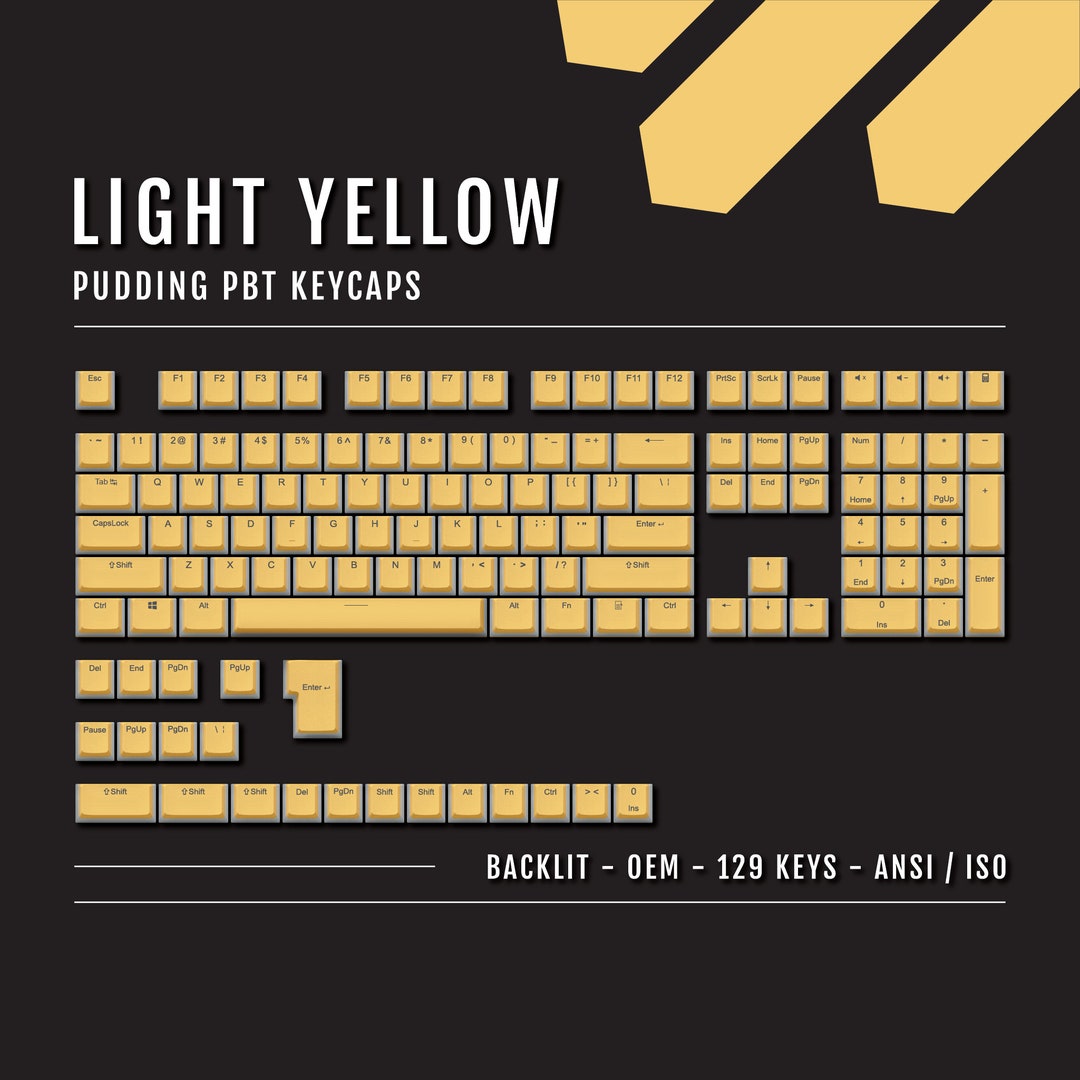 Light Yellow USA Pudding Keycaps - 129% Size - Backlit Keycaps - Double ...