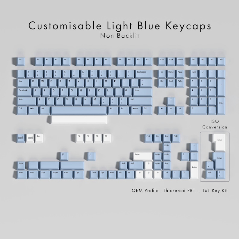 Custom Light Blue PBT Keycaps: Non-backlit, OEM Profile - Etsy