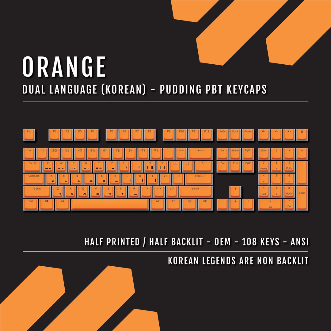 US Orange Korean (hangul) Pudding Keycaps - 100% Size - Dual Language ...