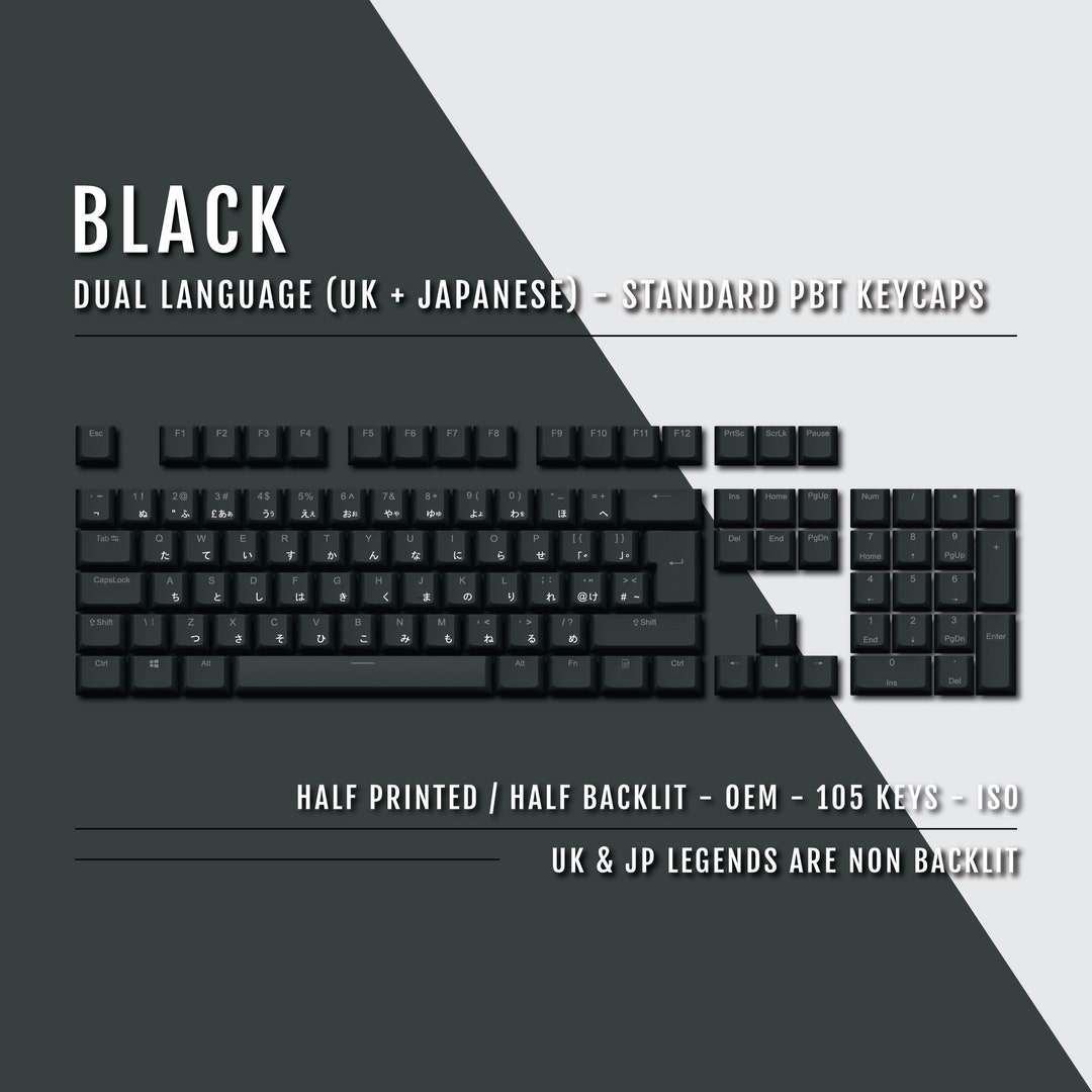 UK Black Japanese (hiragana) Keycaps - Dual Language Keycaps - Double ...