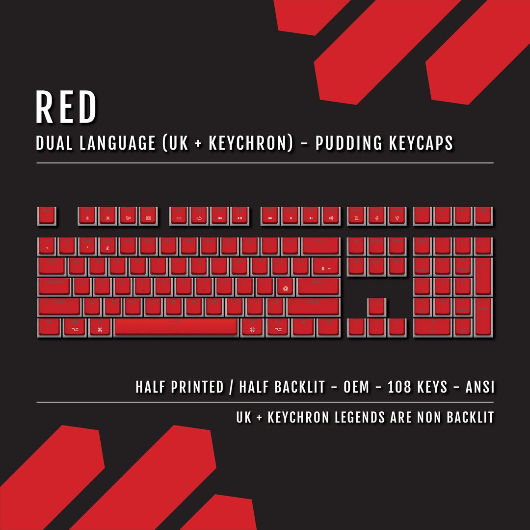 UK Red Pudding Keychron Layout Keycaps - 100% Size - Dual Language ...