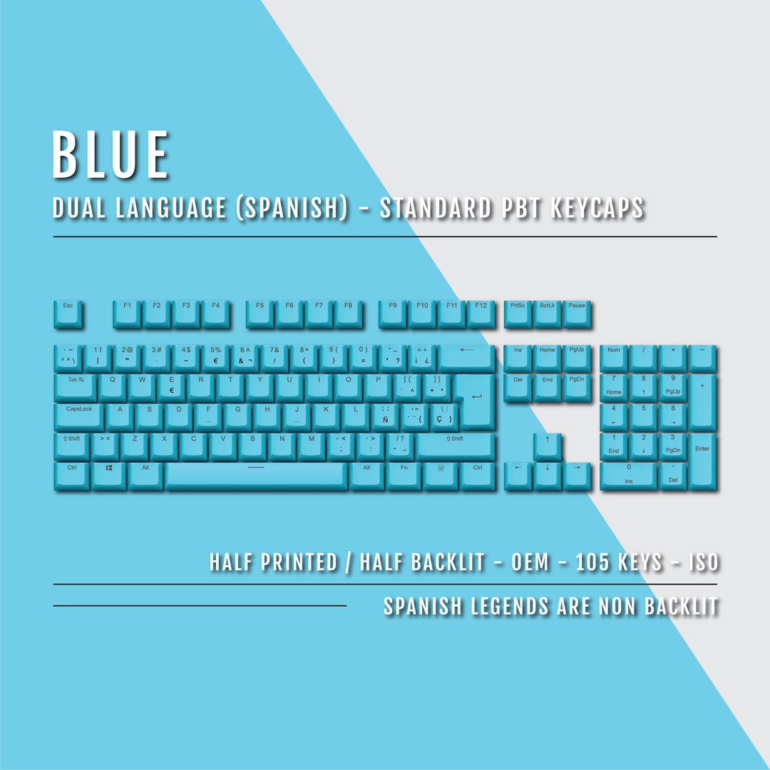 Blue Spanish Keycaps - ISO-ES - Dual Language Keycaps - Double Shot PBT ...