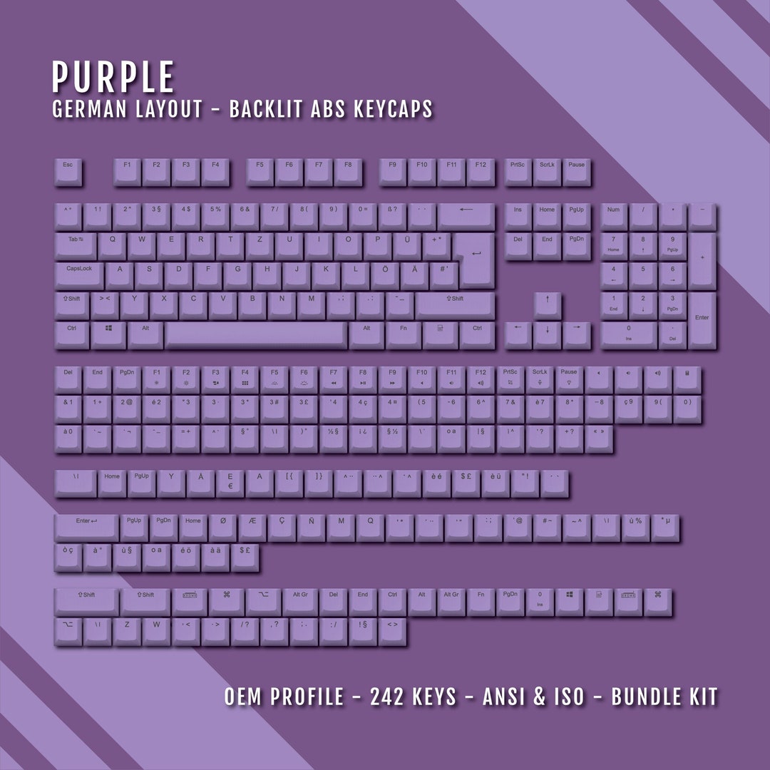 Purple Backlit German Keycaps ISO-DE QWERTZ Layout Windows - Etsy