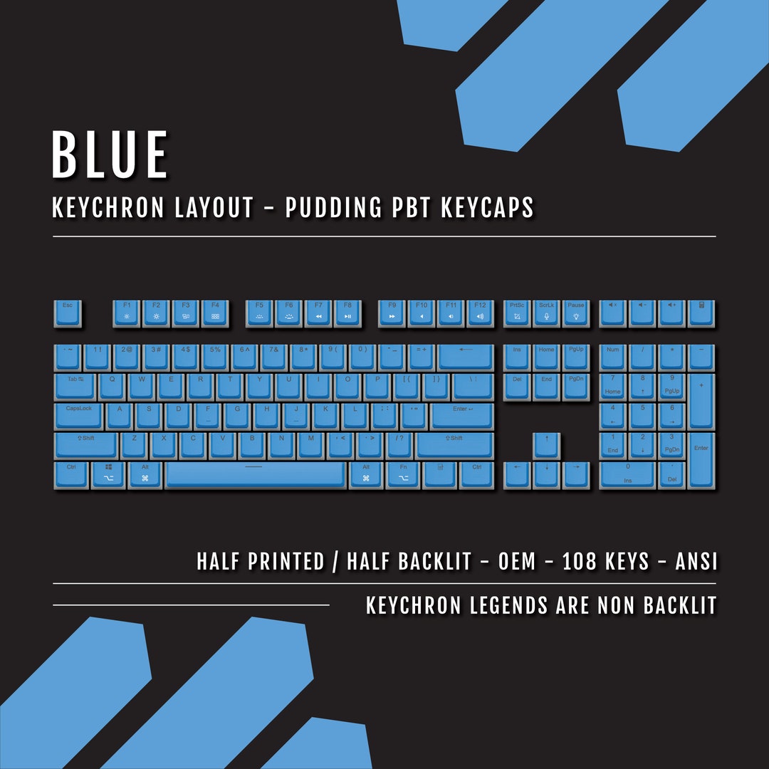 US Blue Pudding Keychron Layout Keycaps 100% Size Dual Language Keycaps ...