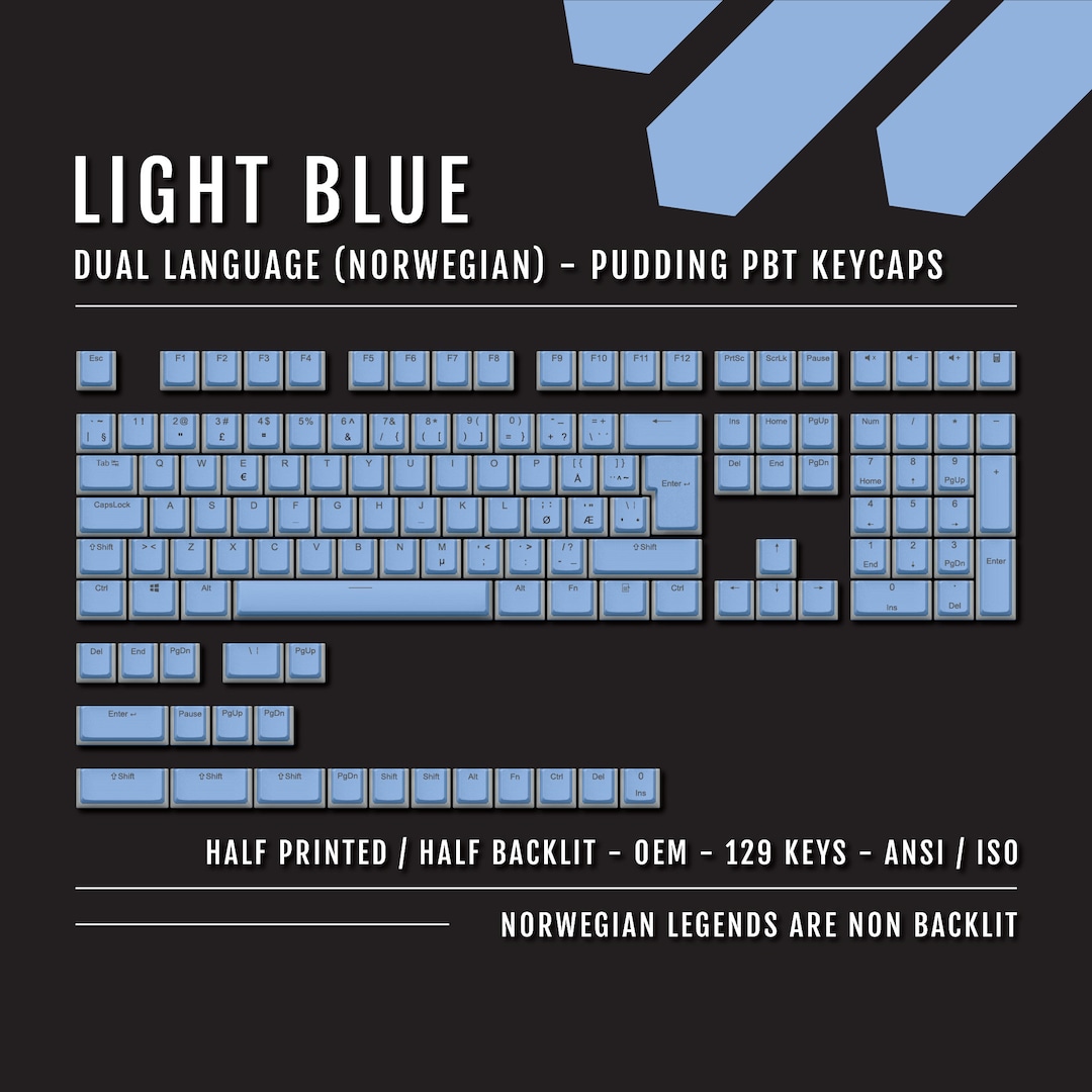 Light Blue Pudding Keycaps: Dual Language Norwegian, Double Shot PBT - Etsy