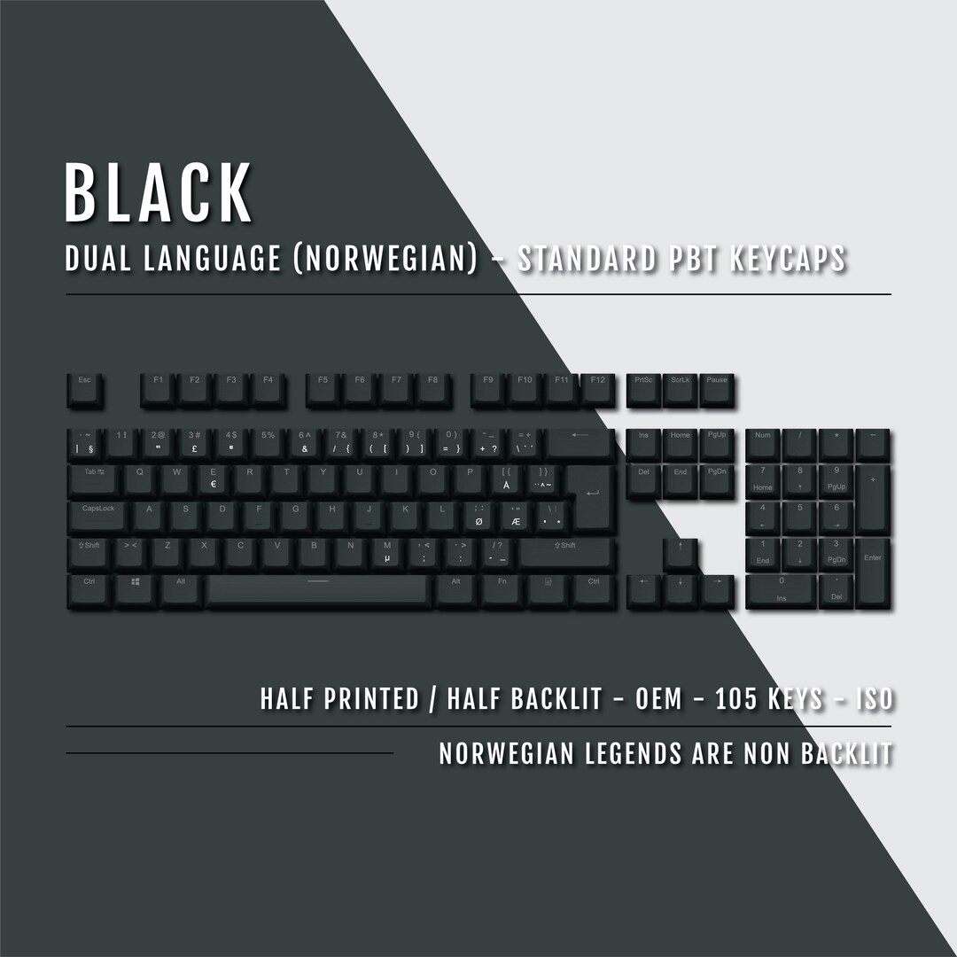 Black Norwegian Keycaps - ISO-NO - Dual Language Keycaps - Double Shot ...