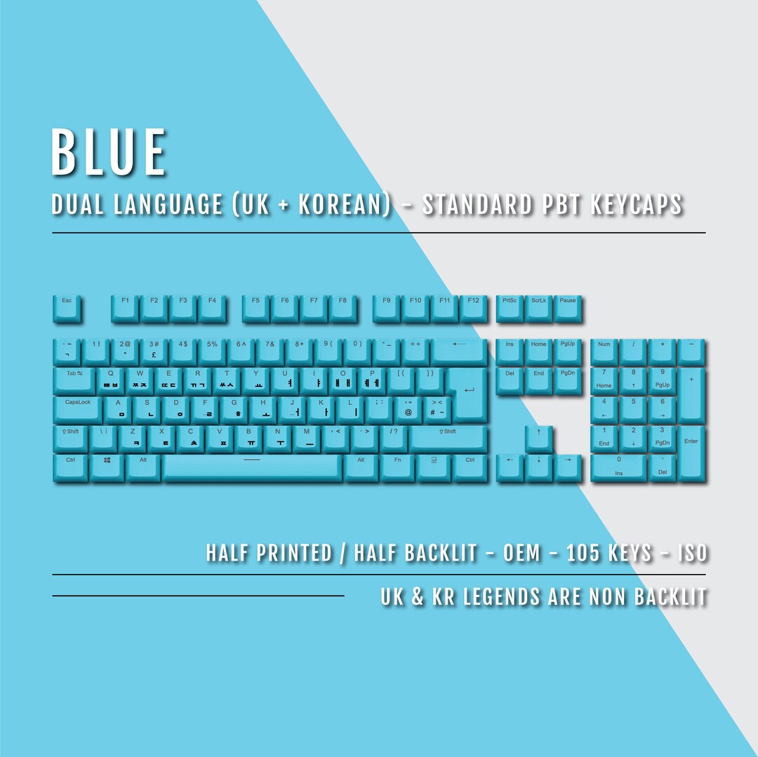 UK Blue Korean (hangul) Keycaps - Dual Language Keycaps - Double Shot ...