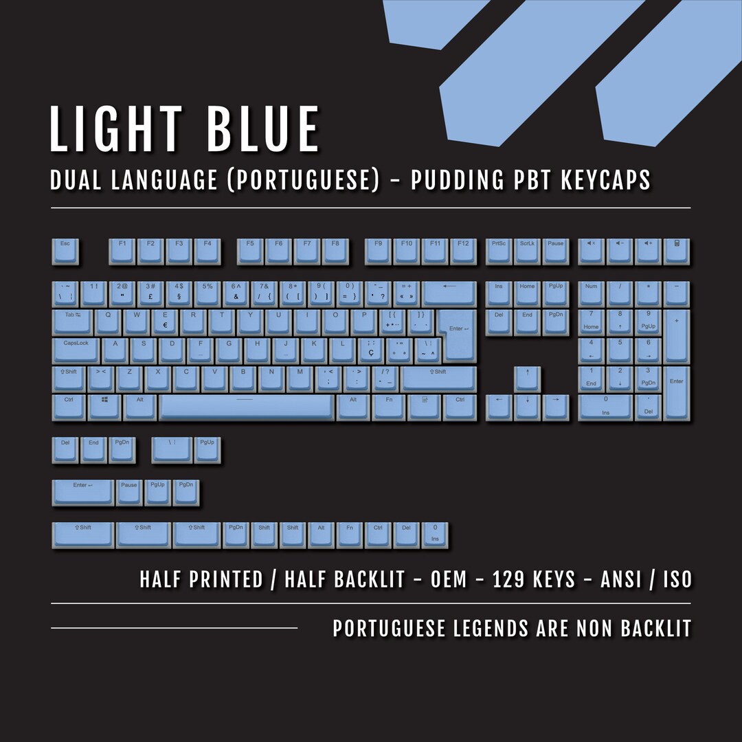 Light Blue Portuguese Pudding Keycaps - ISO-PT - 129% Size - Dual ...