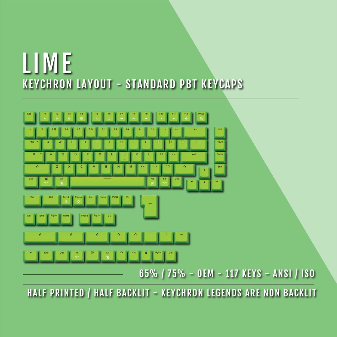 US Lime Keychron Keycaps - 65/75% Sizes - Dual Language Keycaps ...