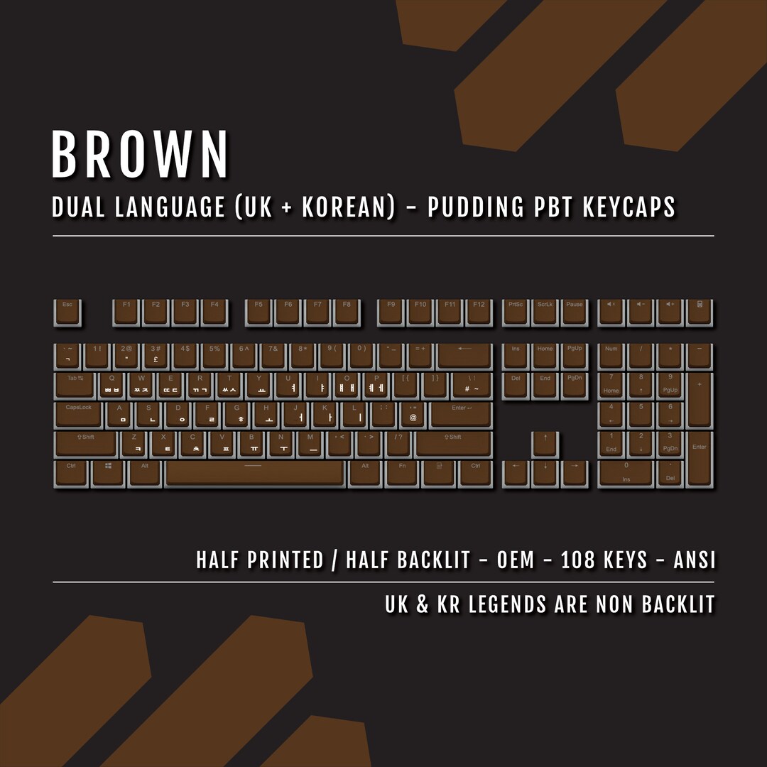 UK Brown Korean (hangul) Pudding Keycaps - 100% Size - Dual Language ...