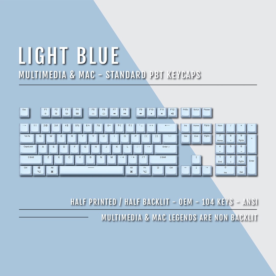 US Light Blue Mac and Multimedia Keycaps - Dual Language Keycaps ...
