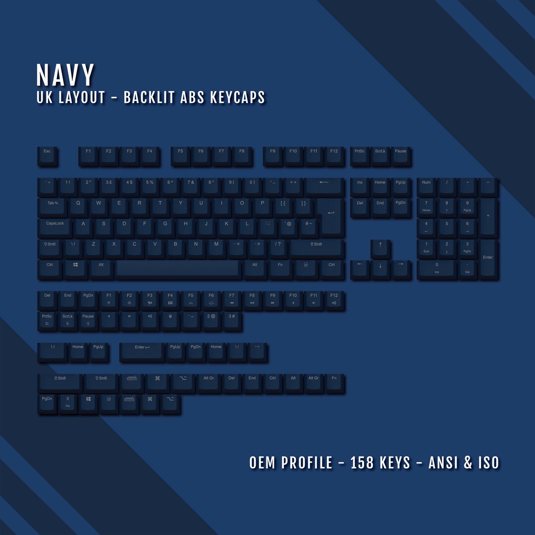 Navy Backlit UK Keycaps - Windows & Mac Symbols - ABS Material - 158 ...