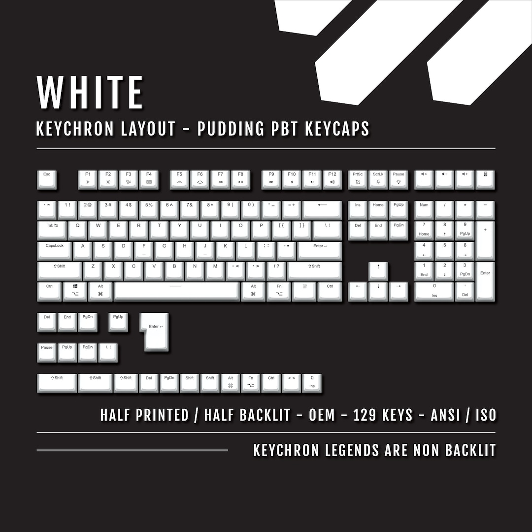 US White Pudding Keychron Layout Keycaps - 129% Size - Dual Language ...