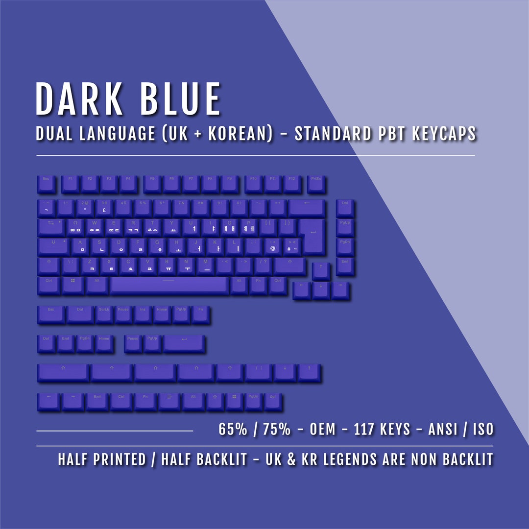 UK Dark Blue Korean (hangul) Keycaps - 65/75% Sizes - Dual Language ...