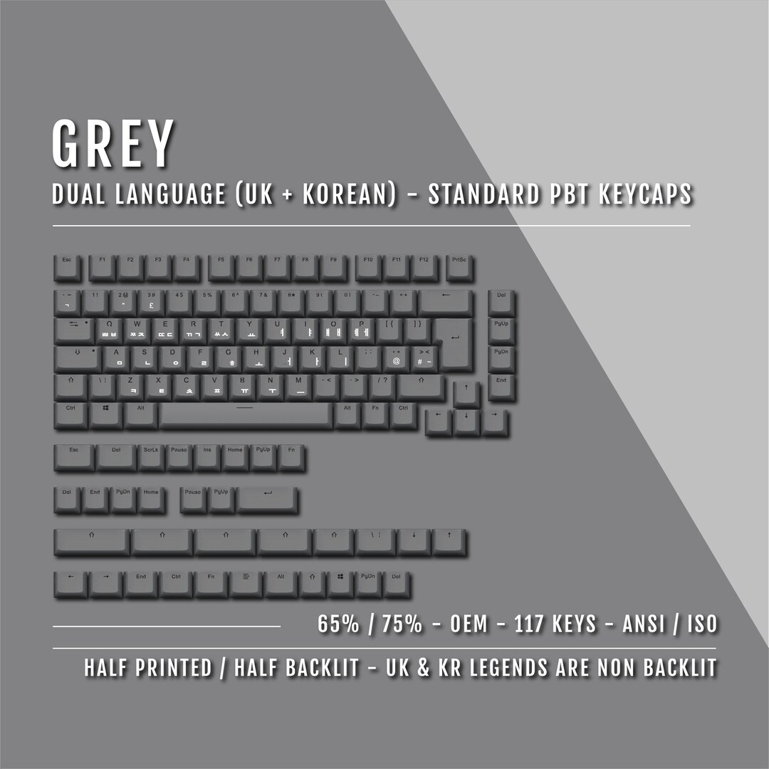 UK Grey Korean (hangul) Keycaps - 65/75% Sizes - Dual Language Keycaps ...