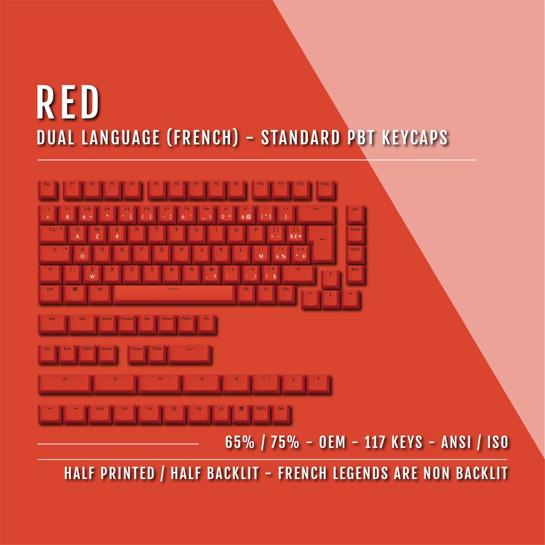Red French Keycaps - ISO-FR - 65/75% Sizes - Dual Language Keycaps ...