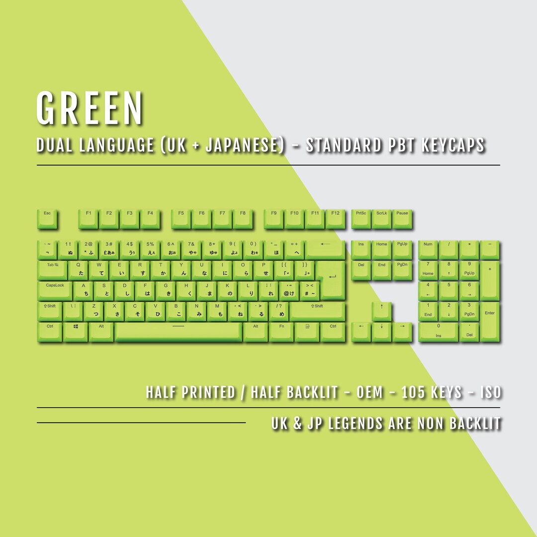 UK Green Japanese (hiragana) Keycaps - Dual Language Keycaps - Double ...