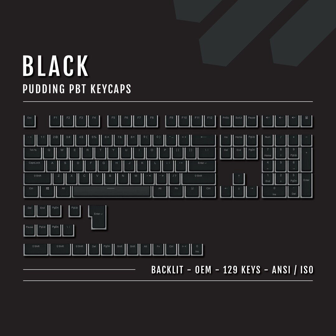 Black USA Pudding Keycaps - 129% Size - Backlit Keycaps - Double Shot ...