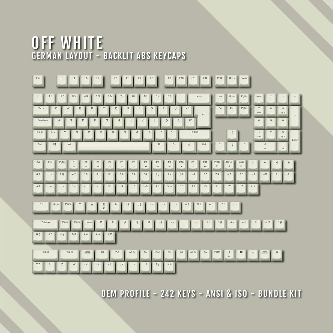 Off White Backlit German Keycaps - ISO-DE QWERTZ Layout - Windows & Mac ...